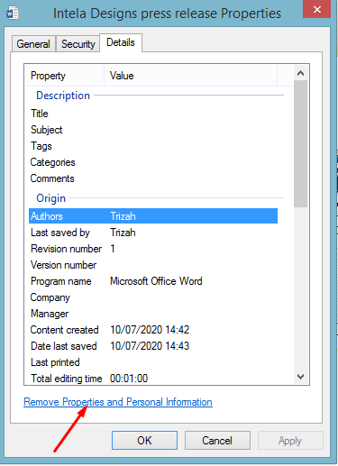 How to remove author and last modified in Microsoft Word. - Intela Designs
